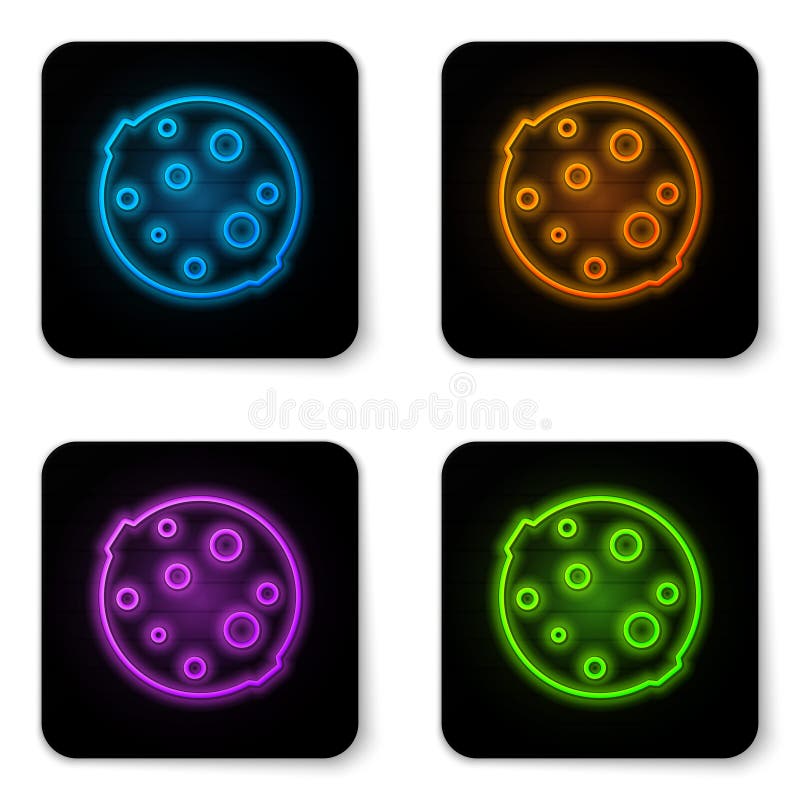 Glowing Neon Moon Icon Isolated on White Background. Black Square ...