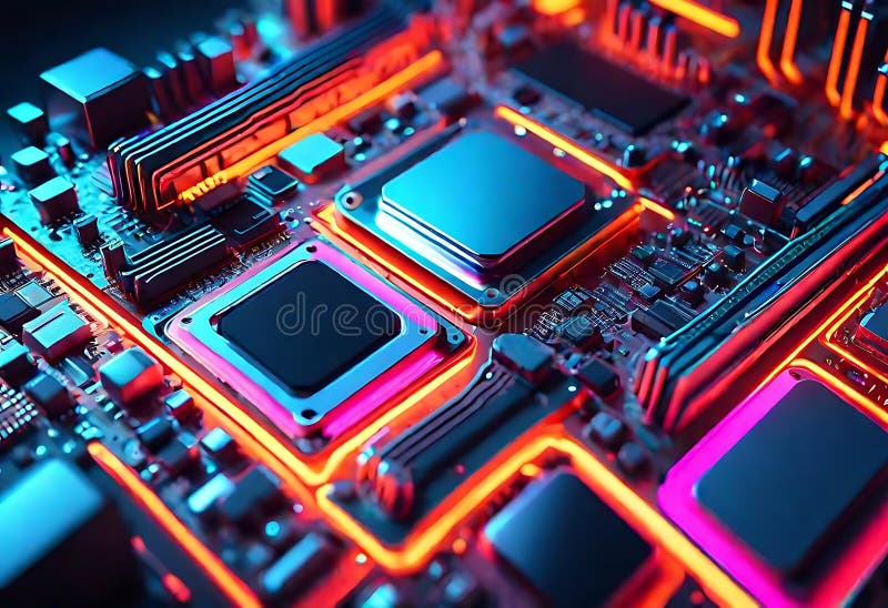 Glowing Neon Motherboard of CPU Stock Illustration - Illustration of ...