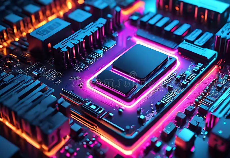 Glowing Neon Motherboard of CPU Stock Illustration - Illustration of ...