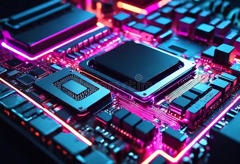 Glowing Neon Motherboard: Symbol of Ai Advancement Stock Illustration ...