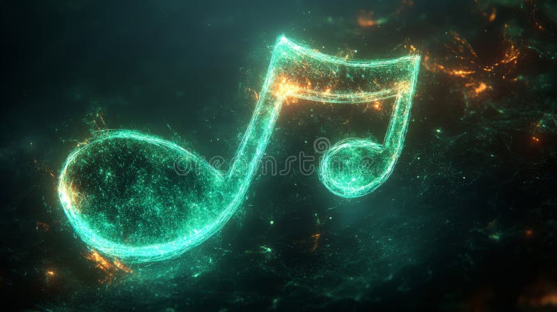 Glowing Neon Music Note on a Dark Abstract Background Stock Image ...