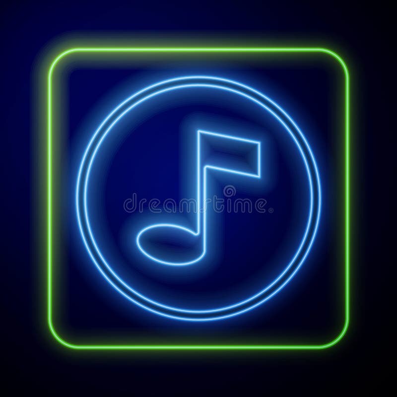 Glowing Neon Music Note, Tone Icon Isolated on Blue Background. Vector ...