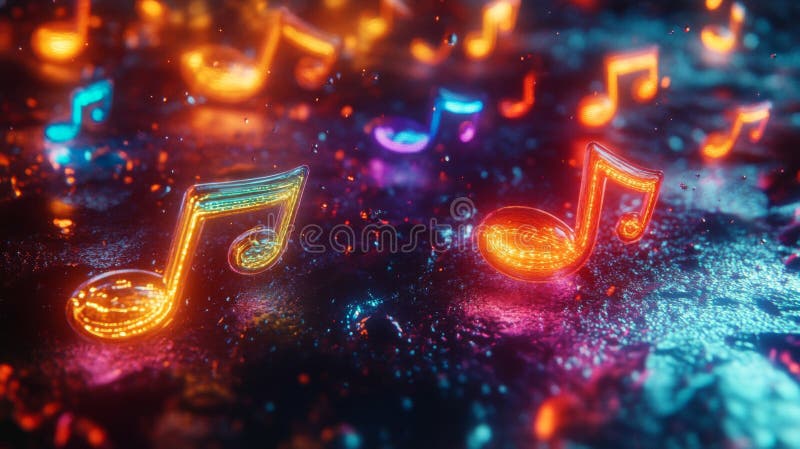 Glowing Neon Music Notes Abstract Digital Art Stock Illustration ...
