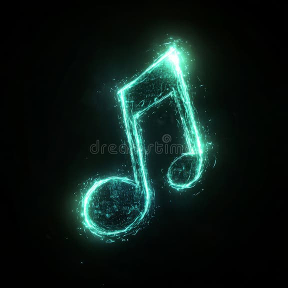 Glowing Neon Musical Note on Black Background. Stock Photo - Image of ...