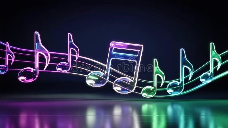 Glowing Neon Musical Notes Dancing Across Vibrant Background ...