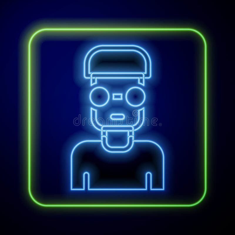Glowing Neon Nerd Geek Icon Isolated on Blue Background. Vector Stock ...