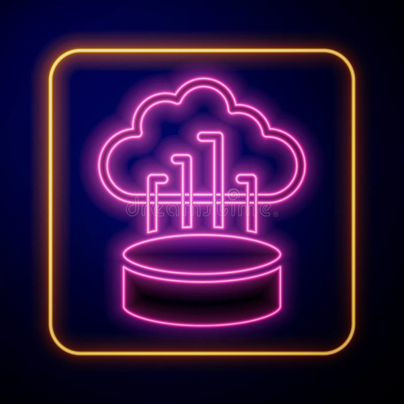 Glowing Neon Network Cloud Connection Icon Isolated on Black Background ...