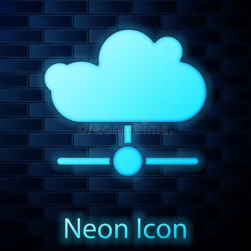 Glowing Neon Network Cloud Connection Icon Isolated on Brick Wall ...