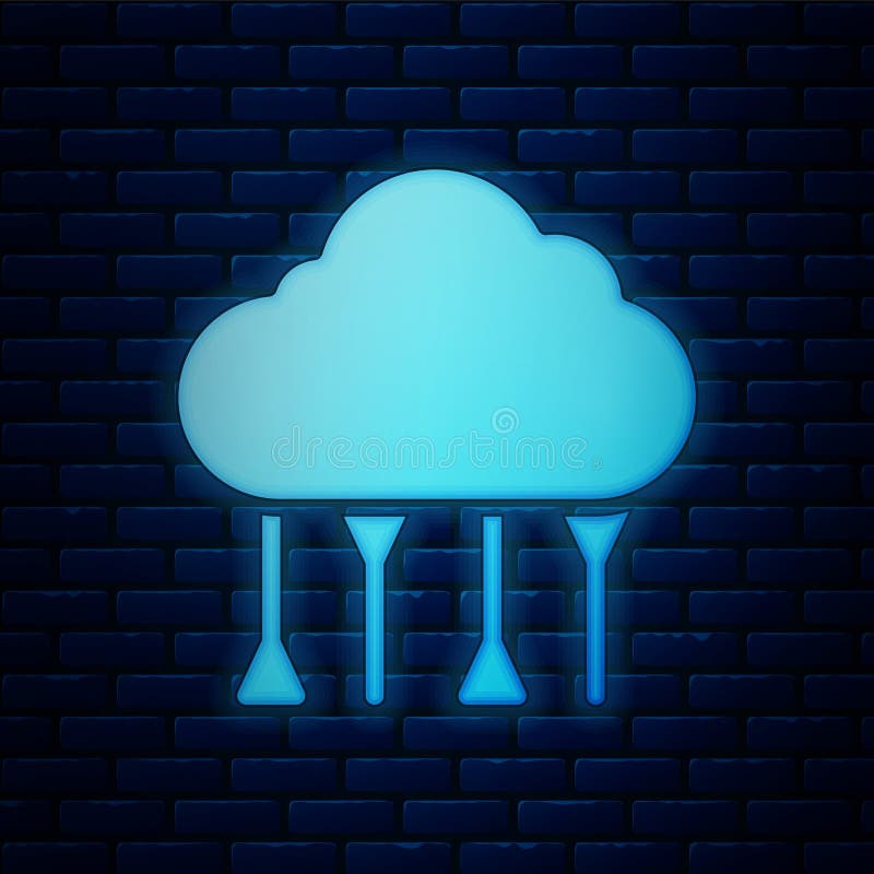Glowing Neon Network Cloud Connection Icon Isolated on Brick Wall ...