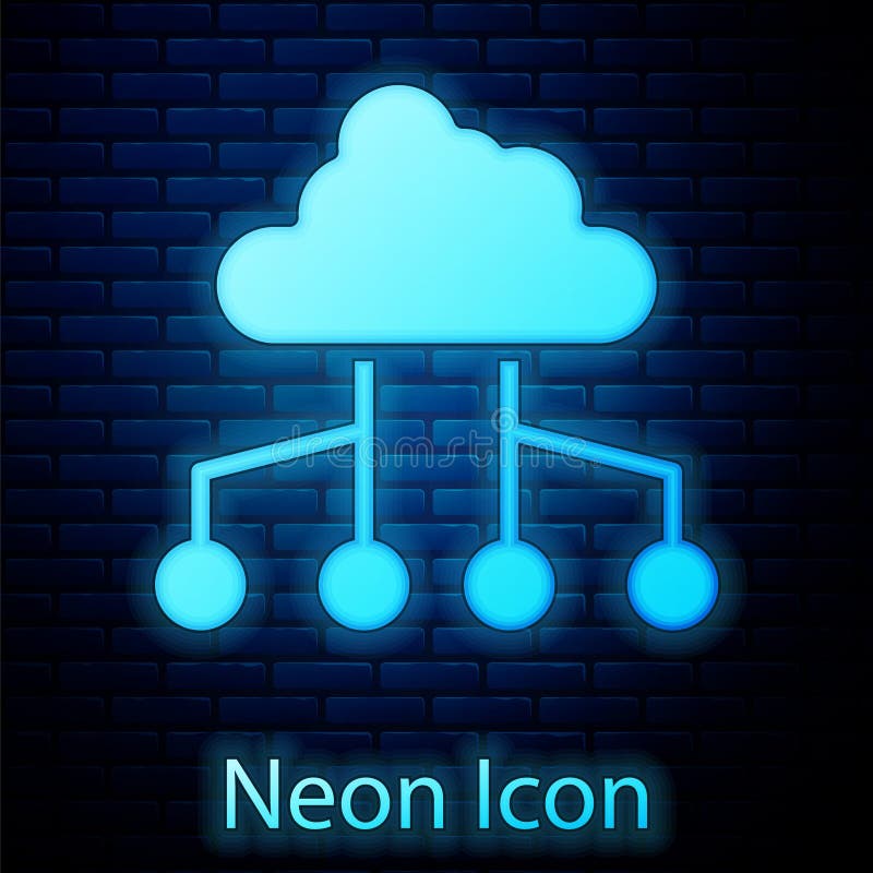 Glowing Neon Network Cloud Connection Icon Isolated on Brick Wall ...