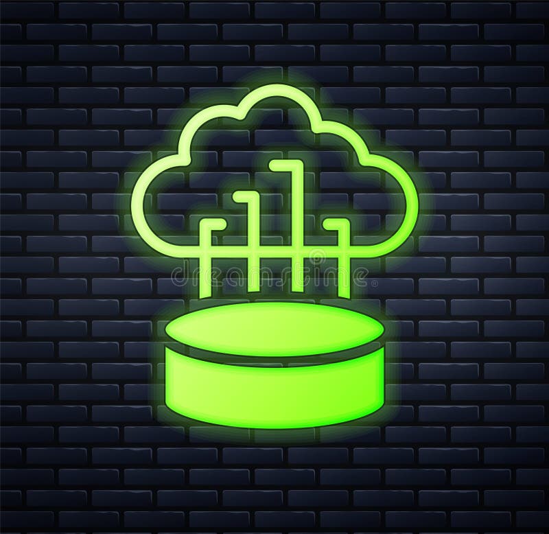 Glowing Neon Network Cloud Connection Icon Isolated on Brick Wall ...