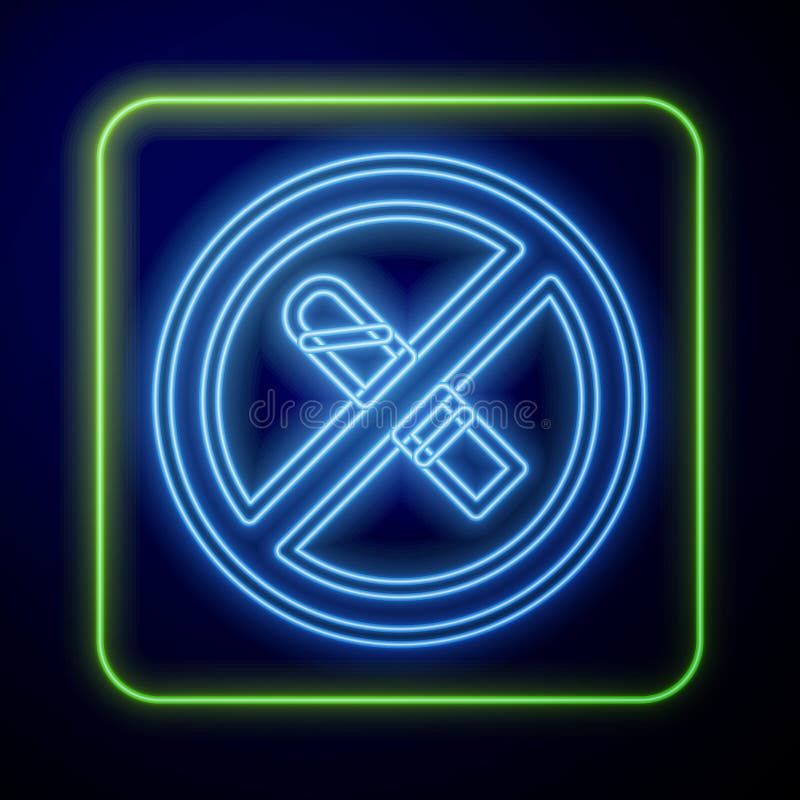 Glowing Neon No Smoking Icon Isolated on Blue Background. Cigarette ...