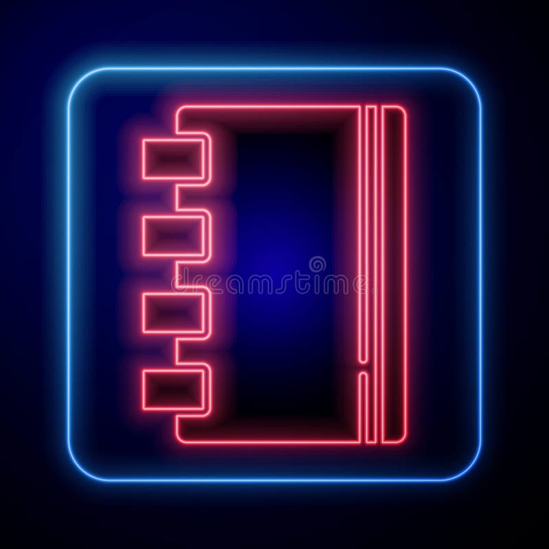Glowing Neon Notebook Icon Isolated on Blue Background. Spiral Notepad ...