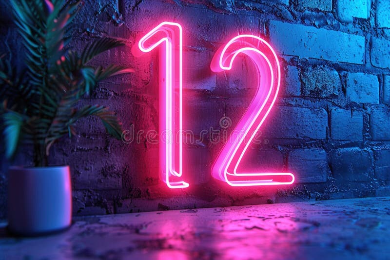 Glowing Neon Number 12. Generative AI. Stock Illustration ...