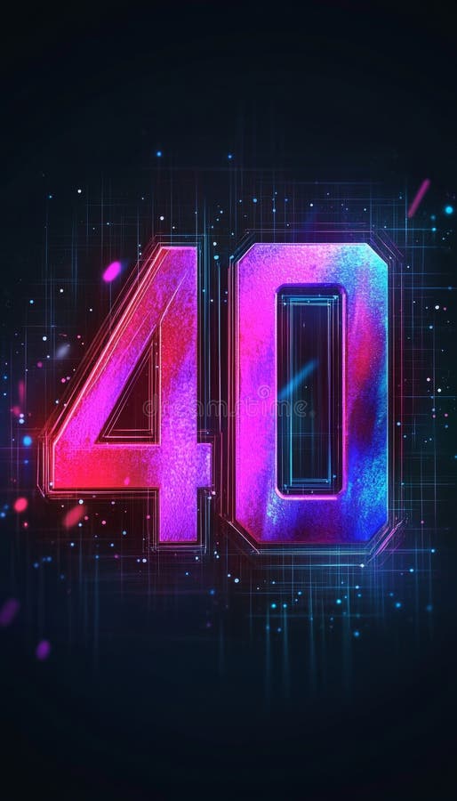 Glowing Neon Number 40 on a Futuristic Technology Background. Render 3D ...