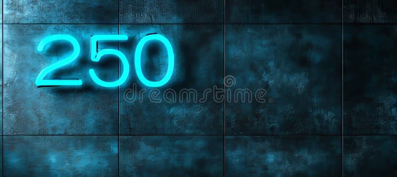 Glowing Neon Number 250 Mounted on Distressed Concrete Wall, Concept ...