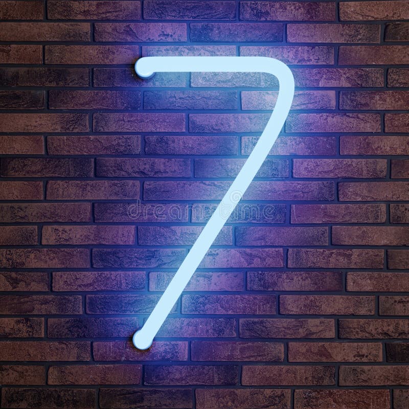 Glowing Neon Number 7 Sign on Brick Wall Stock Illustration ...