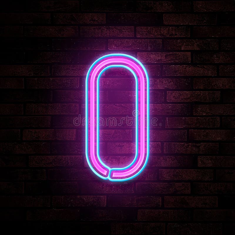 Glowing Neon Number 0 Sign on Brick Wall Stock Image - Image of glow ...