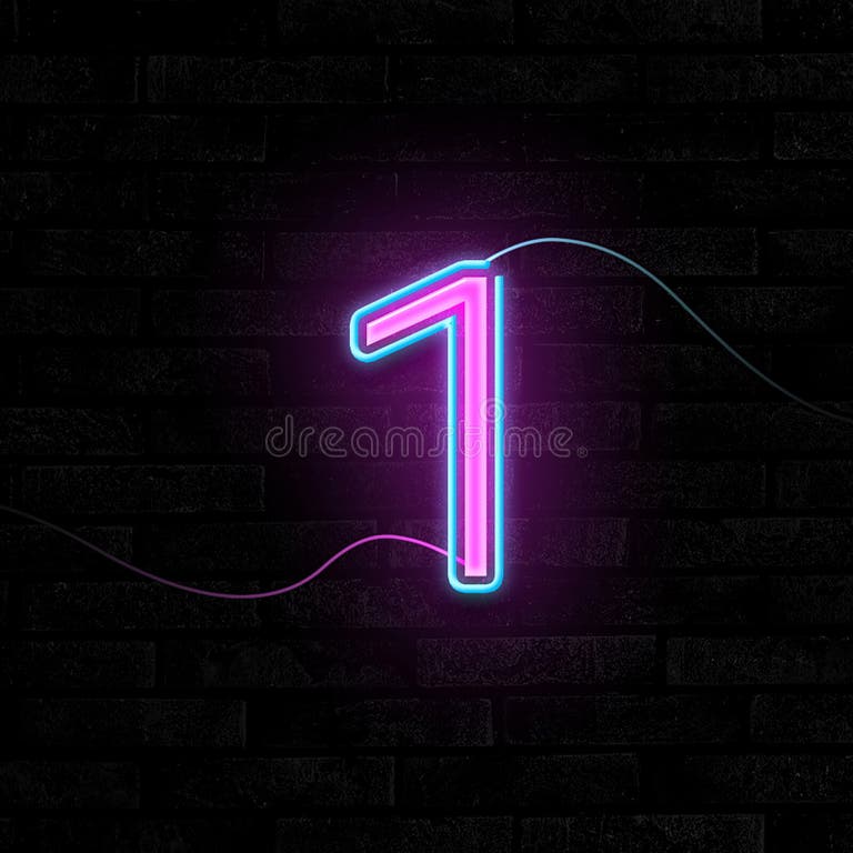 Glowing Neon Number 1 Sign on Brick Wall Stock Photo - Image of ...