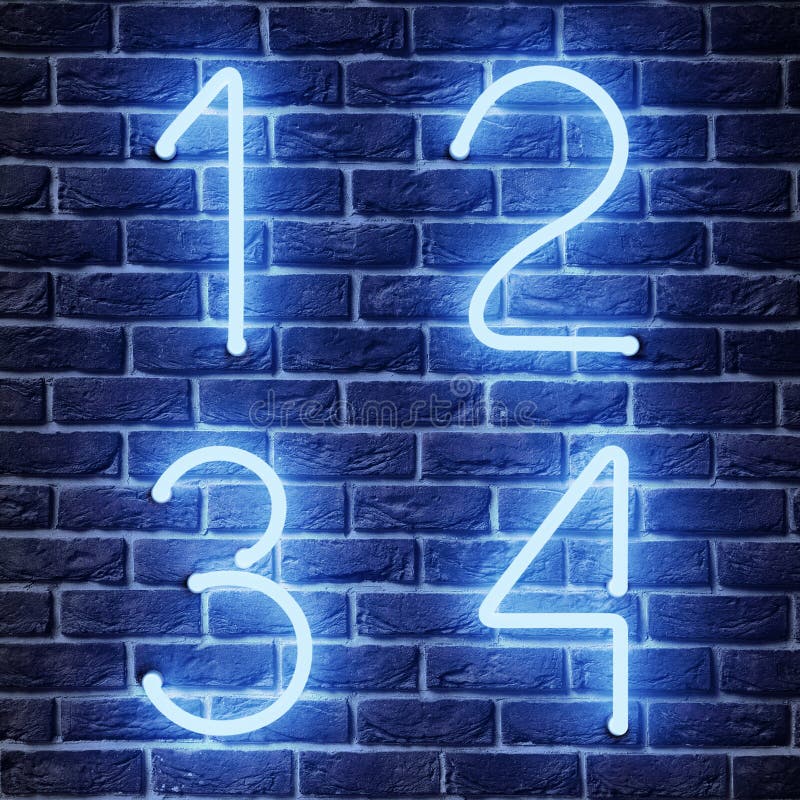 Glowing Neon Number (1, 2, 3, 4) Signs on Brick Wall Stock Illustration ...