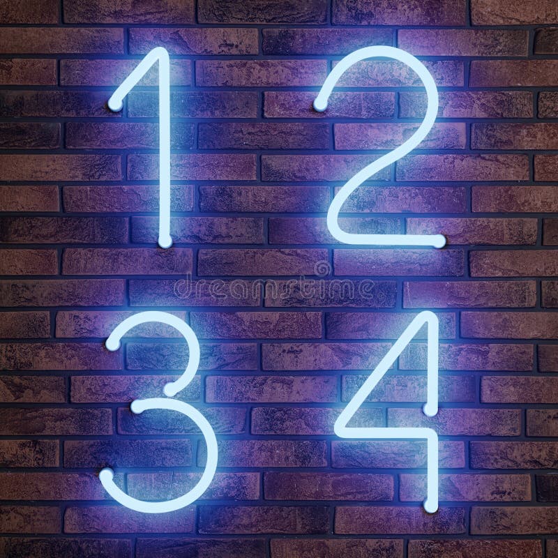 Glowing Neon Number (1, 2, 3, 4) Signs on Brick Wall Stock Illustration ...