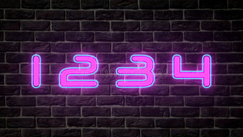 Glowing Neon Number (1, 2, 3, 4) Signs on Brick Wall Stock Photo ...