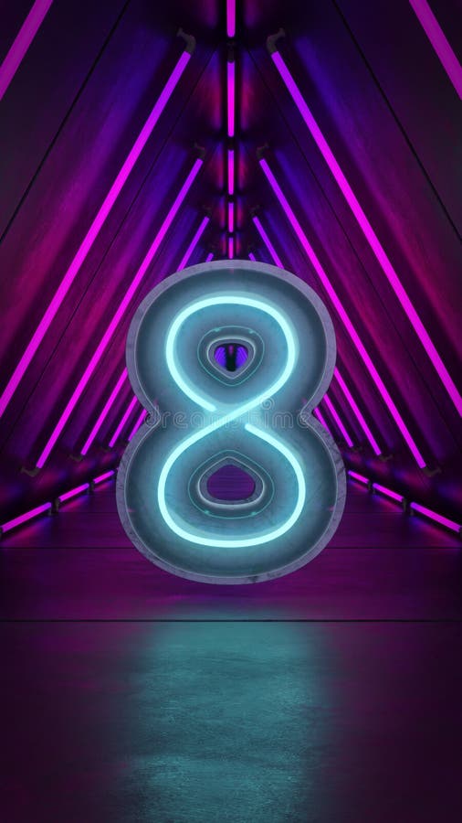 Glowing Neon Number 8 in a Neon Tunnel Stock Illustration ...