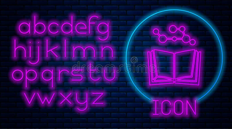 Glowing Neon Open Book Icon Isolated on Brick Wall Background. Neon ...