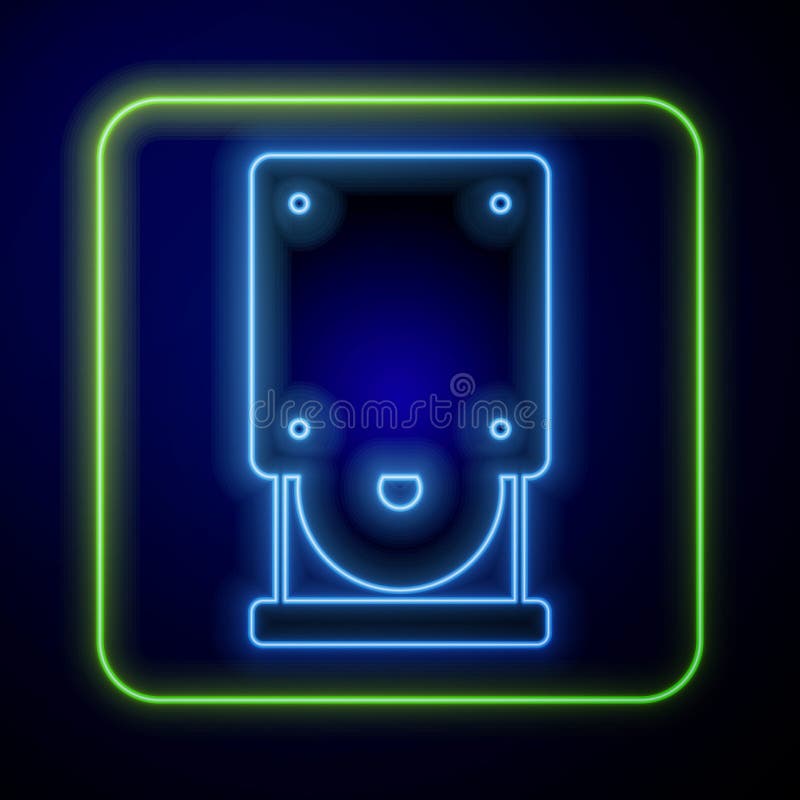 Glowing Neon Optical Disc Drive Icon Isolated on Blue Background. CD ...