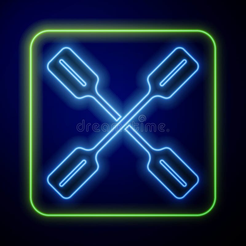 Glowing Neon Paddle Icon Isolated on Blue Background. Paddle Boat Oars ...