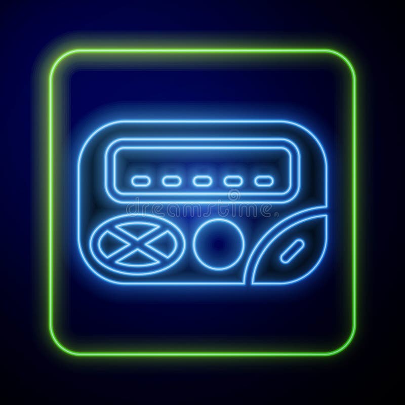 Glowing Neon Pager Icon Isolated on Blue Background. Vintage 1990s ...