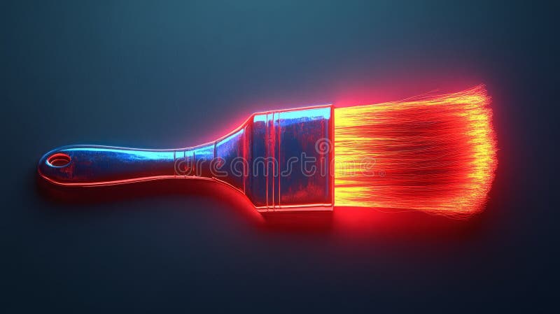 Glowing Neon Paintbrush Against a Dark Background. Stock Image - Image ...