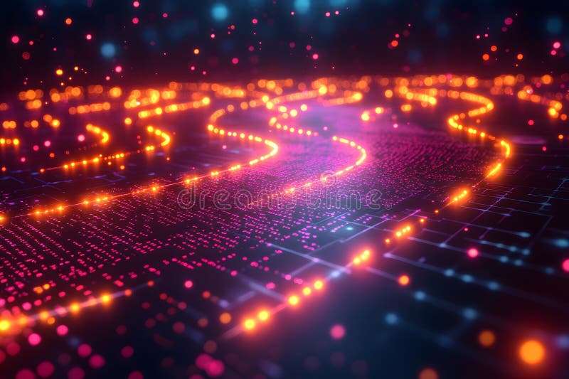 Futuristic Glowing Neon Pathway with Digital Data Light Effects for ...