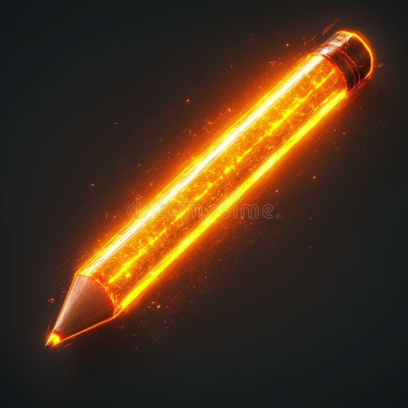 Glowing Neon Pencil Design with Bright Illumination Effect Stock Image ...