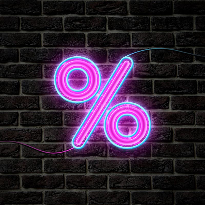 Glowing Neon Percent Sign on Brick Wall Stock Image - Image of ...