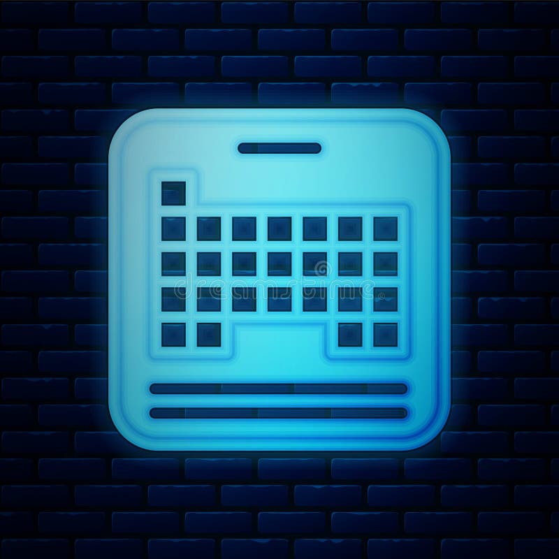 Glowing Neon Periodic Table of the Elements Icon Isolated on Brick Wall ...