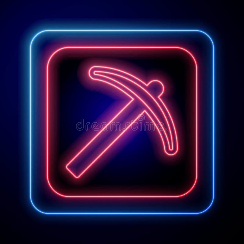 Glowing Neon Pickaxe Icon Isolated on Black Background. Vector Stock ...