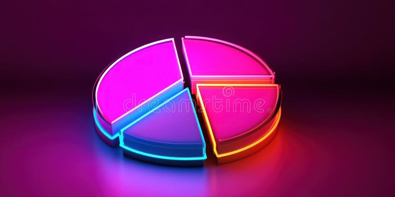 Glowing Neon Pie Chart in Holographic Style Stock Illustration ...