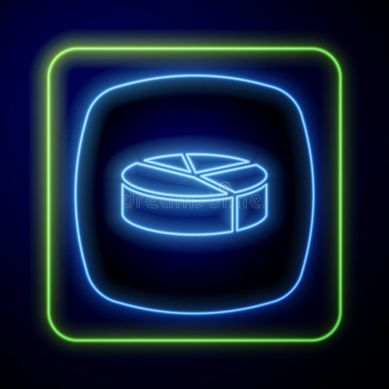 Glowing Neon Pie Chart Infographic Icon Isolated on Blue Background ...
