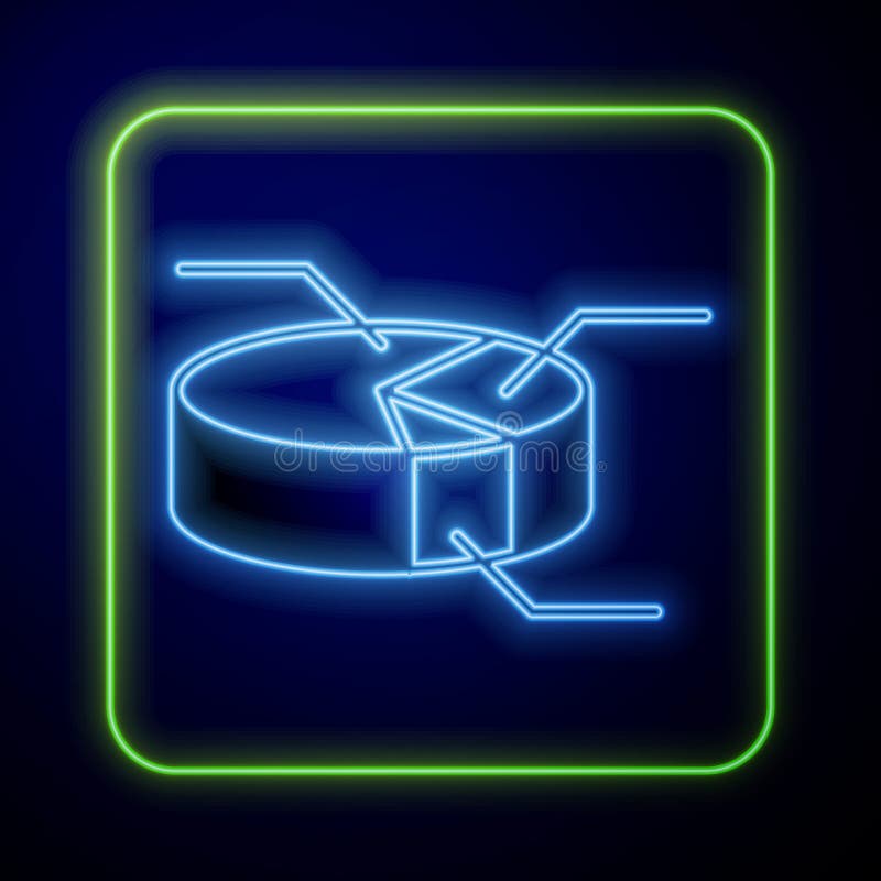 Glowing Neon Pie Chart Infographic Icon Isolated on Blue Background ...