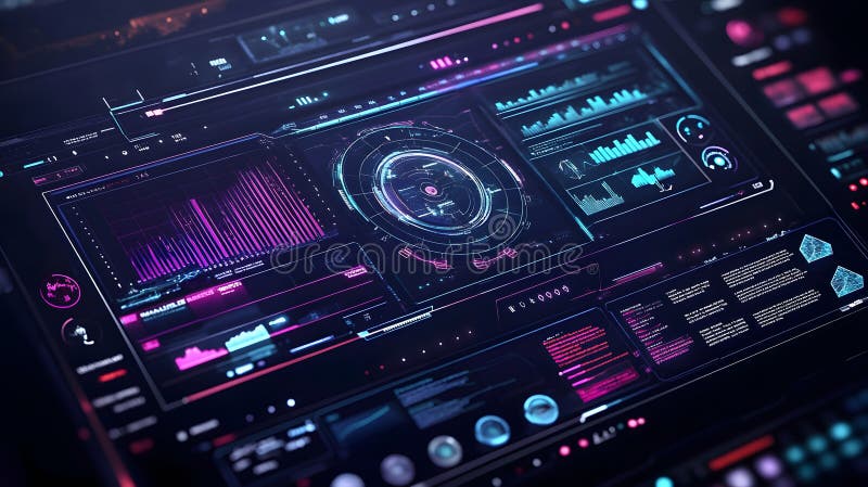 Glowing Neon Pink and Blue Digital Interface with Data Visualization ...