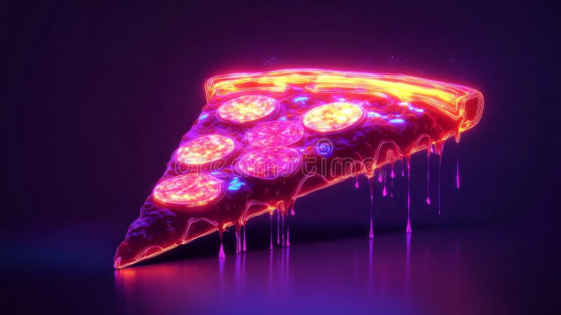 Glowing Neon Pizza Slice Digital Art Stock Illustration - Illustration ...