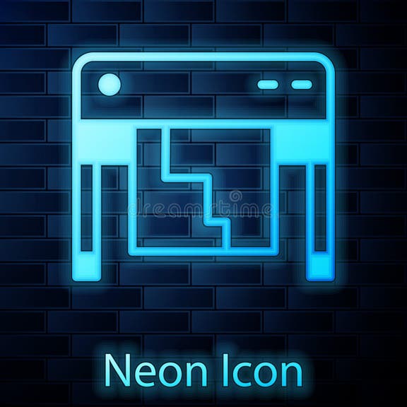 Glowing Neon Plotter Icon Isolated on Brick Wall Background. Large ...
