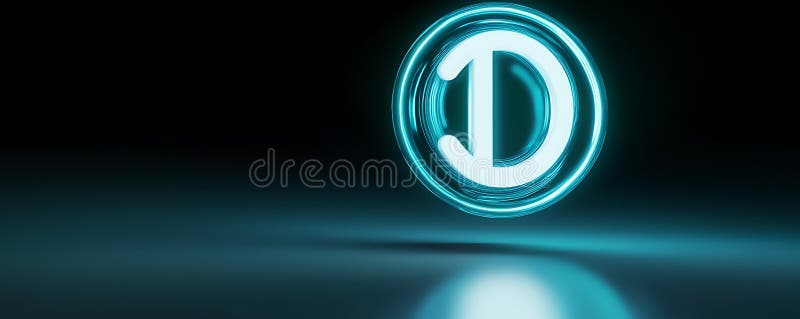 A Glowing Neon Power Button Symbol Floating Above a Smooth Glassy ...