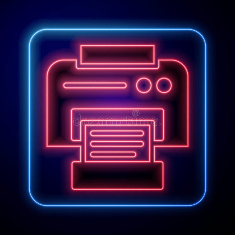Glowing Neon Printer Icon Isolated On Blue Background. Vector ...