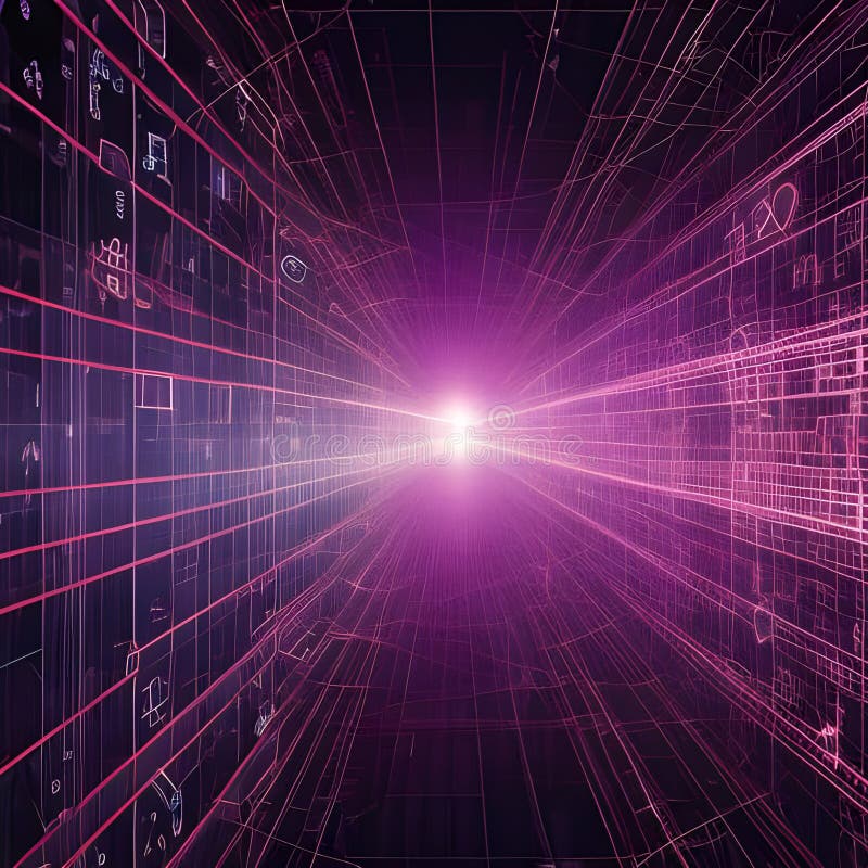 Glowing Neon Purple Cyberspace Network Visualization Concept with Data ...