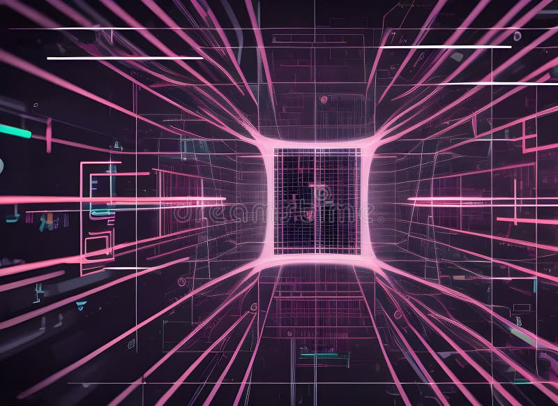 Glowing Neon Purple Cyberspace Network Visualization Concept with Data ...