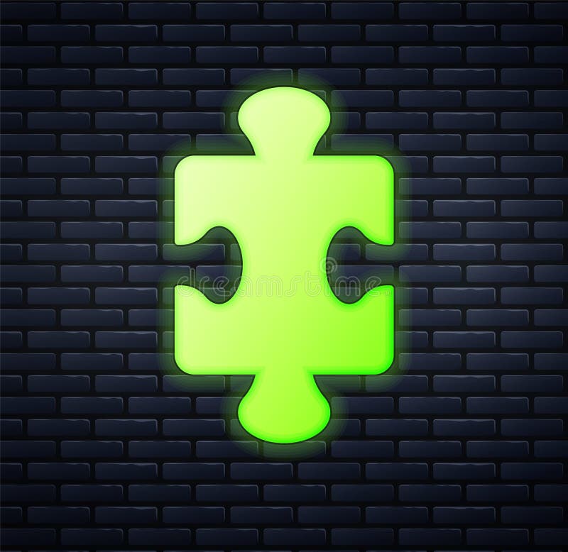 Glowing Neon Puzzle Pieces Toy Icon Isolated on Brick Wall Background ...