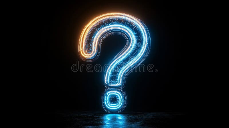 Glowing Neon Question Mark in Blue and Orange on a Dark Background ...