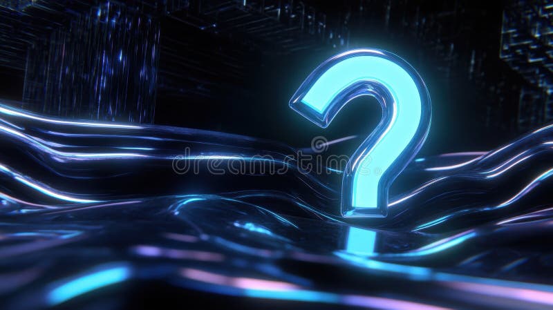 Glowing Neon Question Mark on Futuristic Metallic Surface Stock ...